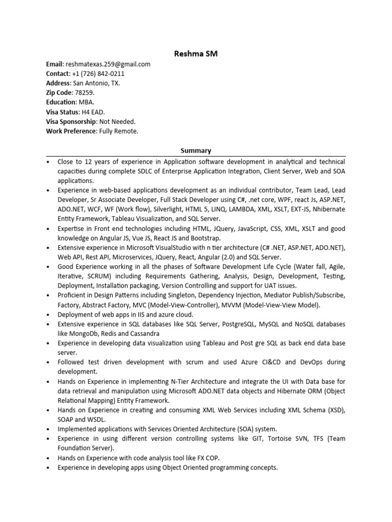 Dice Resume CV Reshma SM | PDF | J Query | World Wide Web