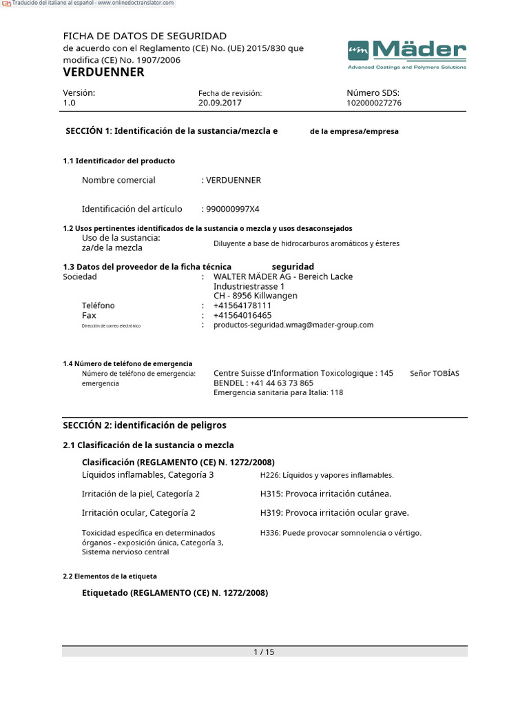 MSDS Diluente ETOKAT SPN | PDF | Compuesto orgánico volátil | Toxicidad