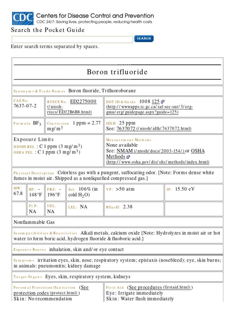 CDC - NIOSH Pocket Guide To Chemical Hazards - Boron Trifluo | PDF ...