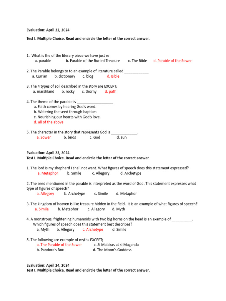 Literature and Social Issues Quiz | PDF | Parable | Metaphor