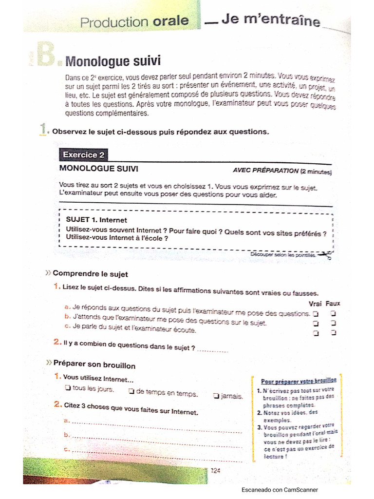 DELF A2 PO. B. Scolaire Et Junior. Production Orale. B | PDF