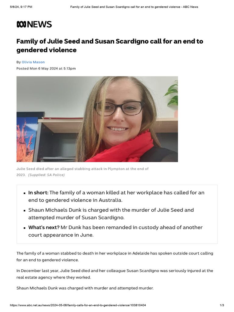 Family of Julie Seed and Susan Scardigno Call For An End To Gendered Violence - ABC News | PDF ...