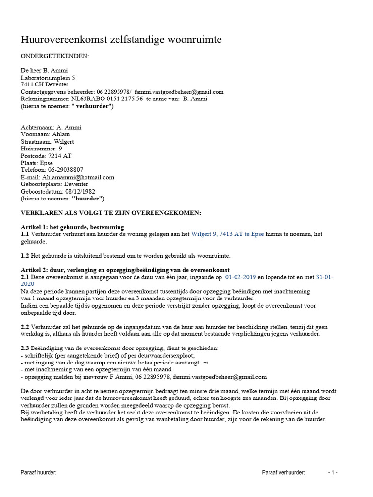 Huurovereenkomst Wilgert 9 | PDF