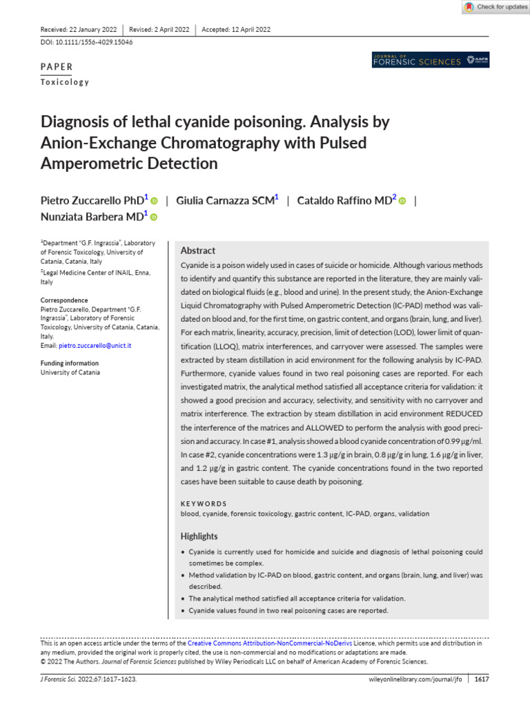 Lethal Cyanide Poisoning Diagnosis Method | PDF | Detection Limit