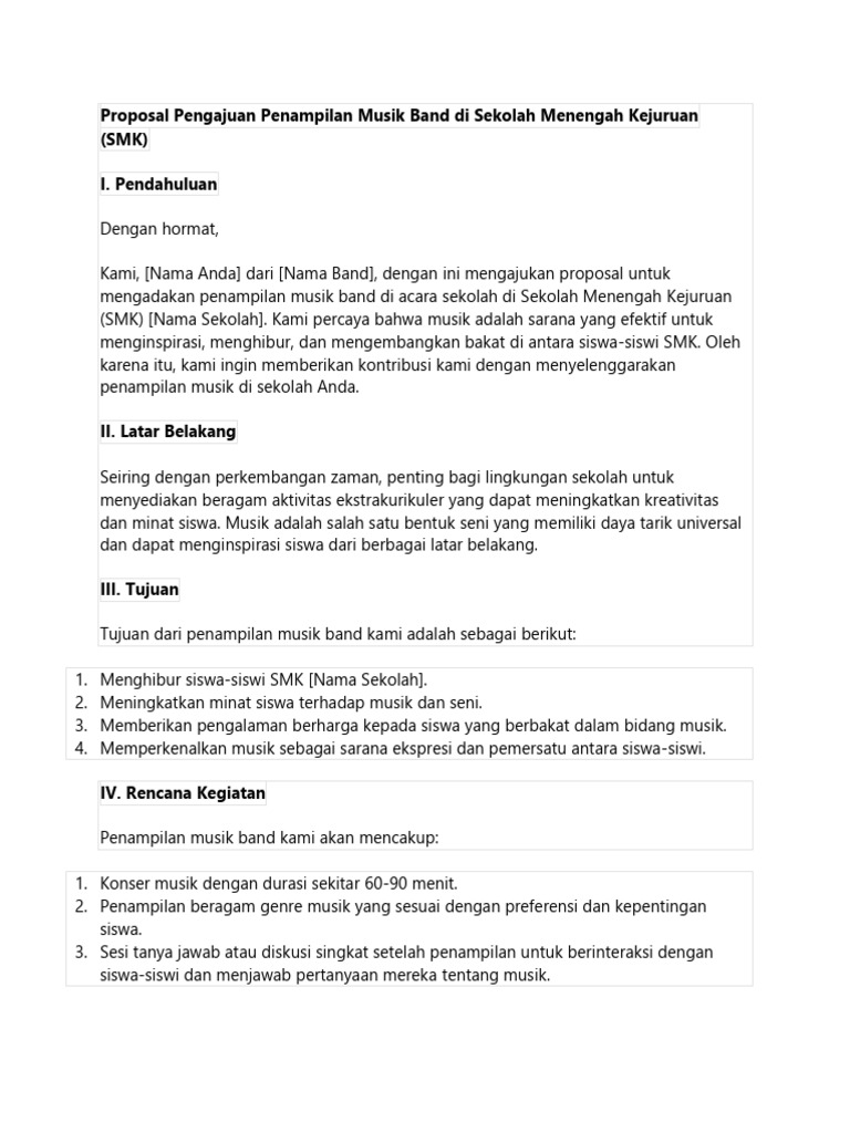 Proposal Pengajuan Penampilan Musik Band Di Sekolah Menengah Kejuruan | PDF | Seni