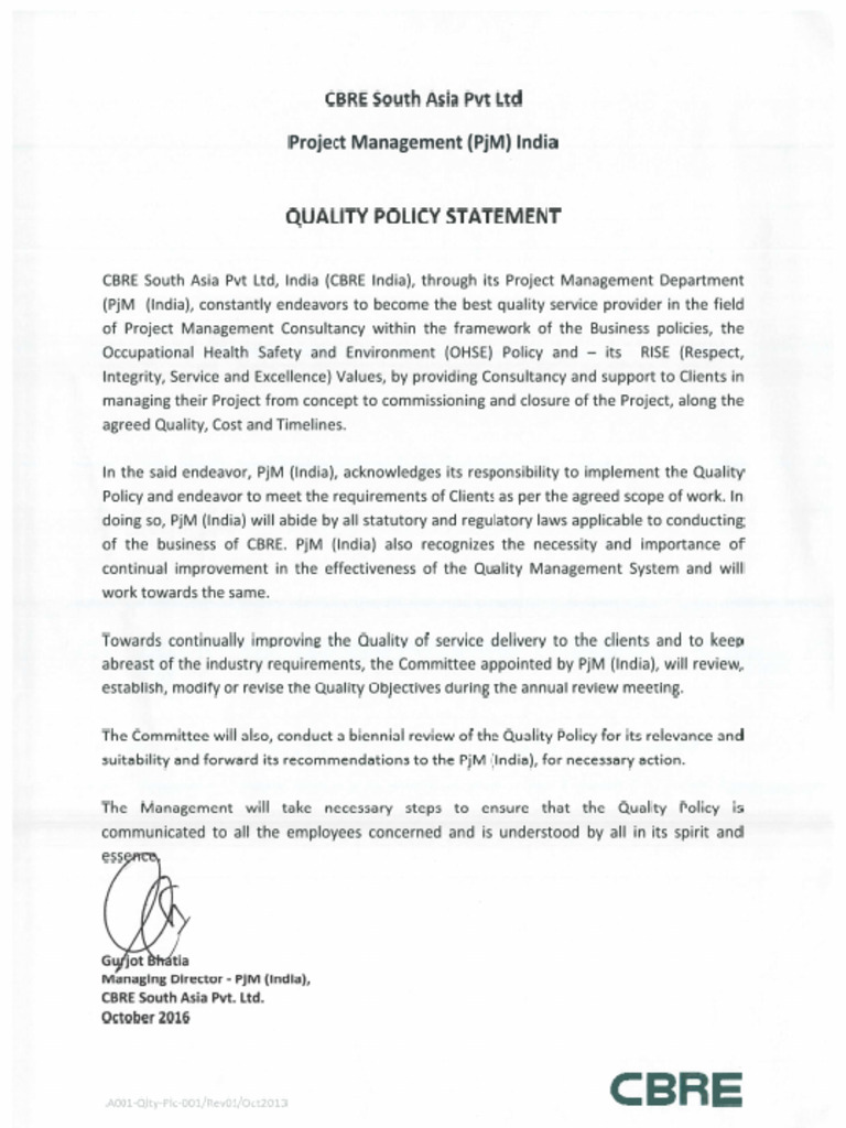 A001-PjM Quality Policy | PDF