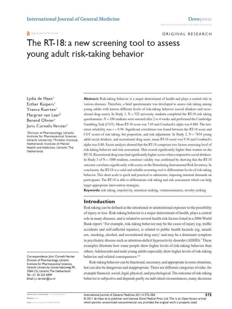 RT-18: Screening Young Adult Risk-Taking | PDF | Risk | Survey Methodology