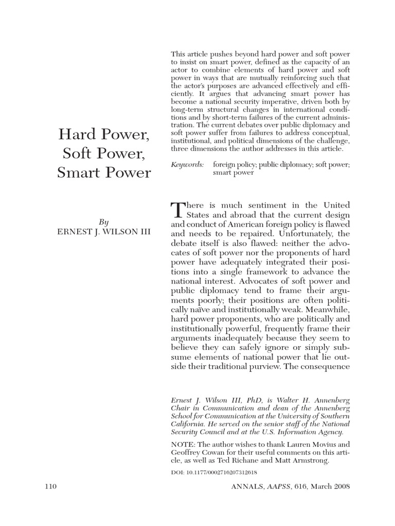 Wilson 2008 Hard Power Soft Power Smart Power | PDF | Soft Power | International Relations