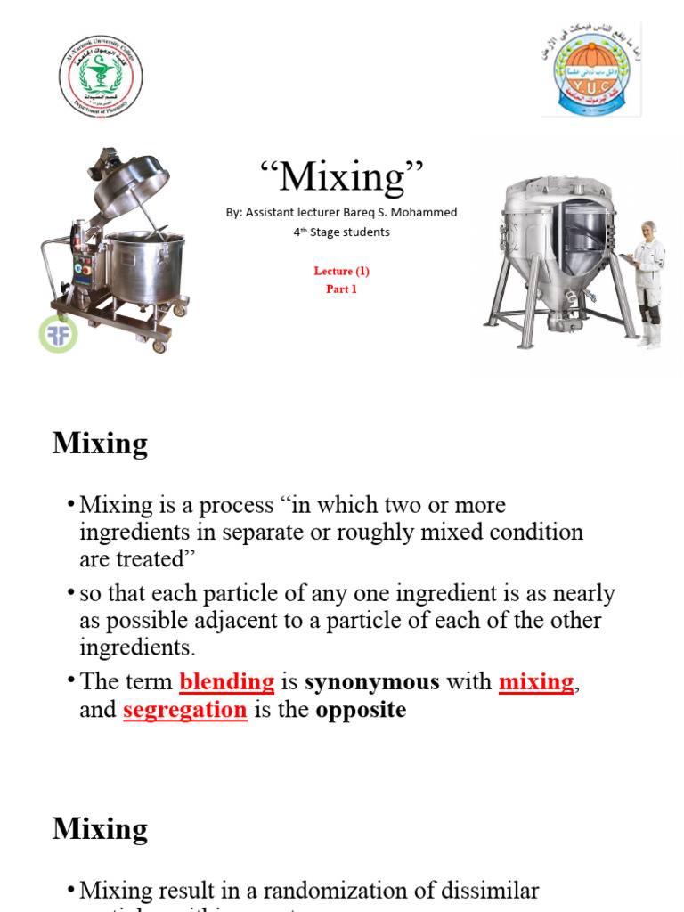 Industrial Pharmacy Mixing Part 1 | PDF | Fluid Mechanics | Shear Stress