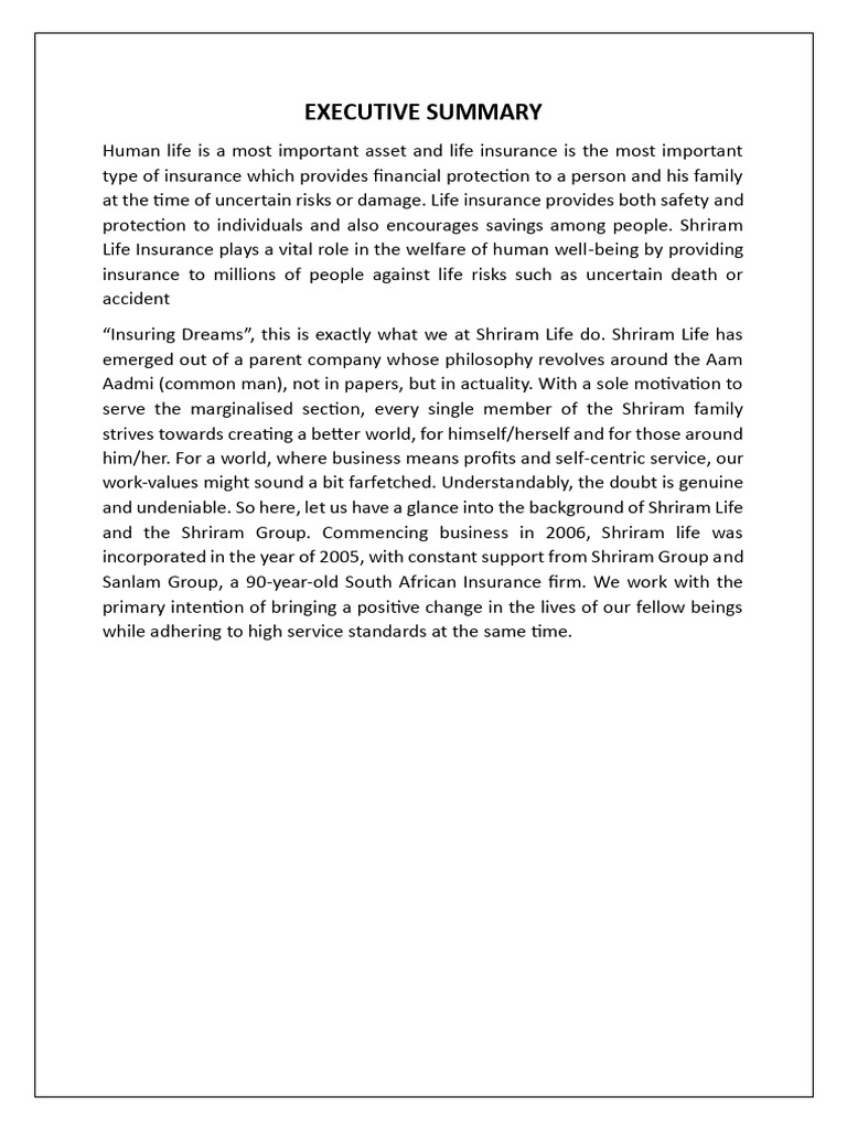 Executive Summary | PDF | Insurance | Corporate Social Responsibility