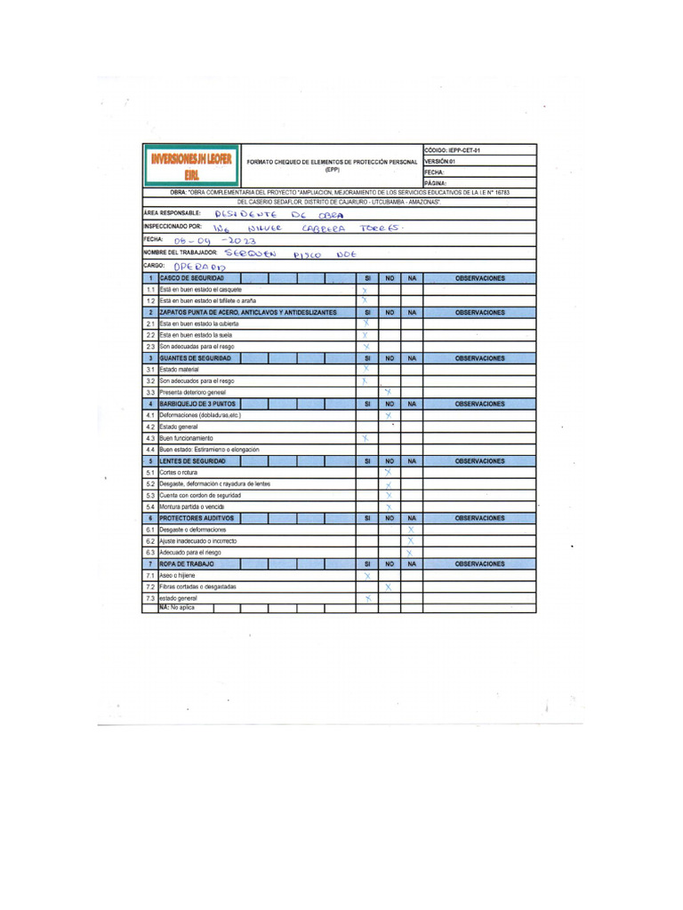 INSPECCION DE EPPs | PDF