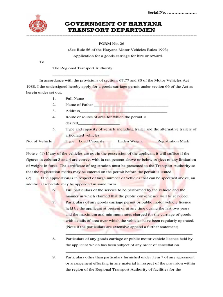 Haryana Goods Carriage Permit Application | PDF | Vehicles | Transport