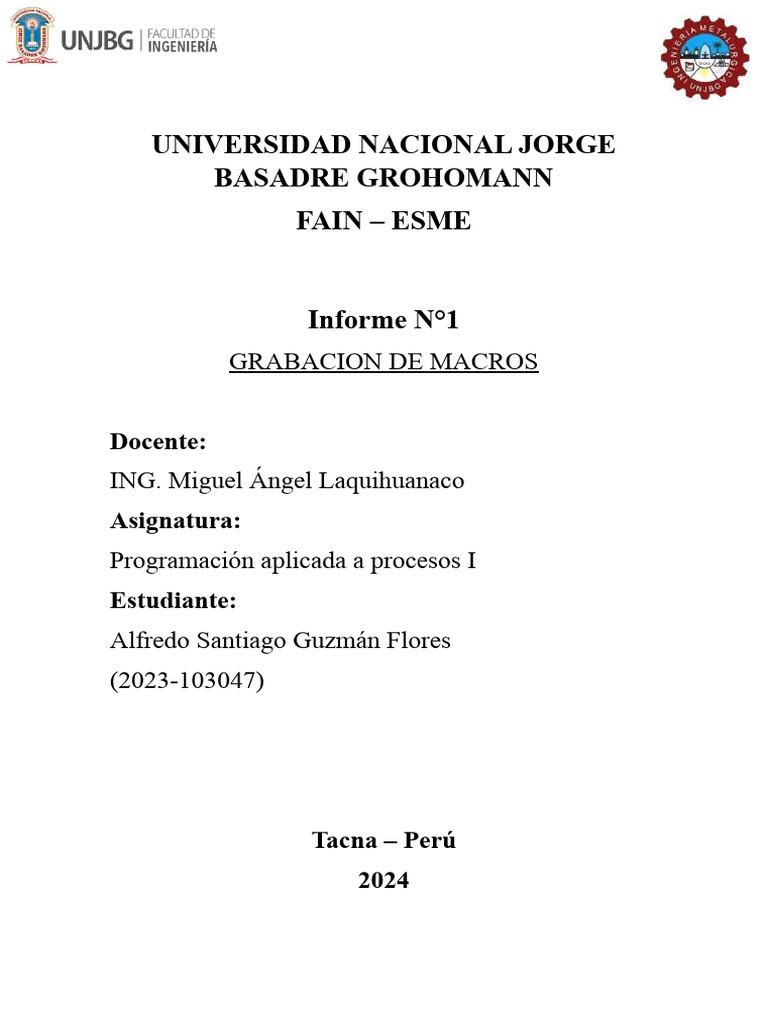 Informe n1 Programacion | PDF | Macro (informática) | Microsoft Excel