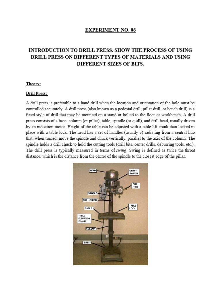 Experiment 6 (Drill Press) | PDF | Drill | Drilling
