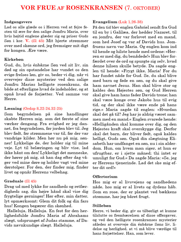 BVM Vor Frue Af Rosenkransen 7. Okt | PDF