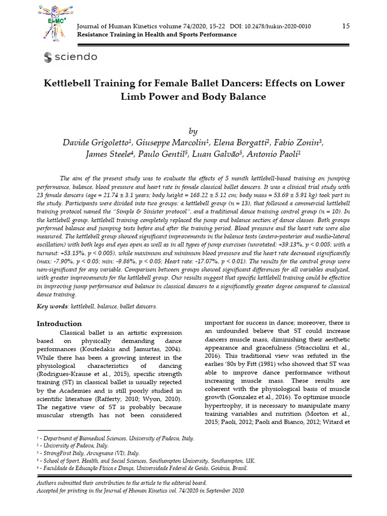 Kettlebell Training For Female Ballet Dancers - Effects On Lower Limb ...