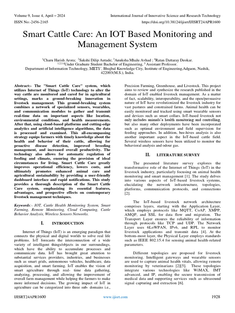 Smart Cattle Care: An IOT Based Monitoring and Management System | PDF ...