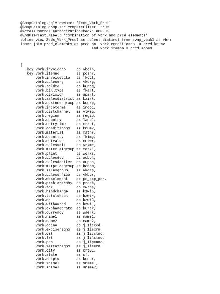 VBRK and PRCD Elements Data View | PDF