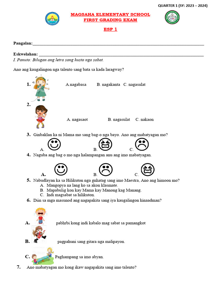1st Grading Exam (all subjects).... | PDF