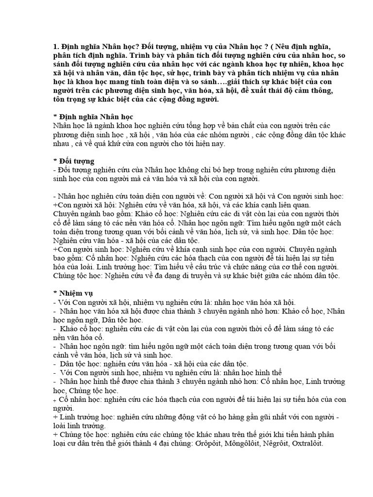 Đề cương Nhân học đại cương HNUE | PDF