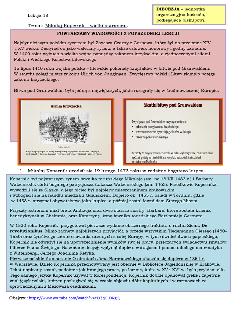 Lekcja 18 Mikolaj Kopernik. Klasa 4 | PDF