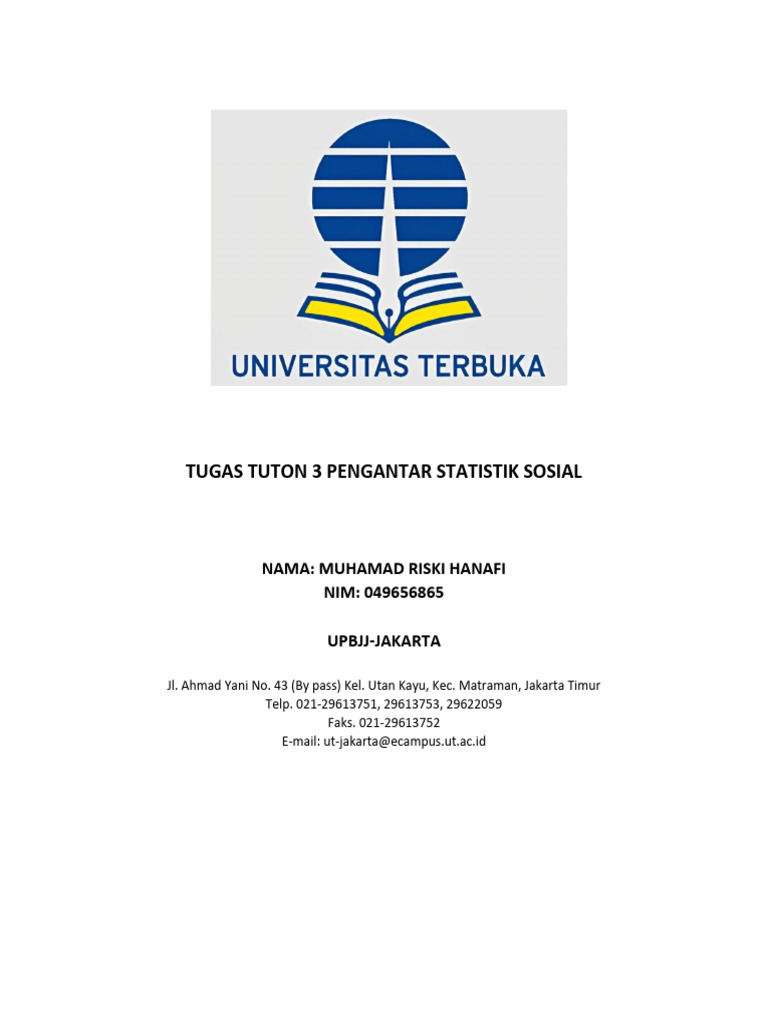 Pengantar Statistik Sosial: Tugas Tuton 3 | PDF | Teaching Methods & Materials