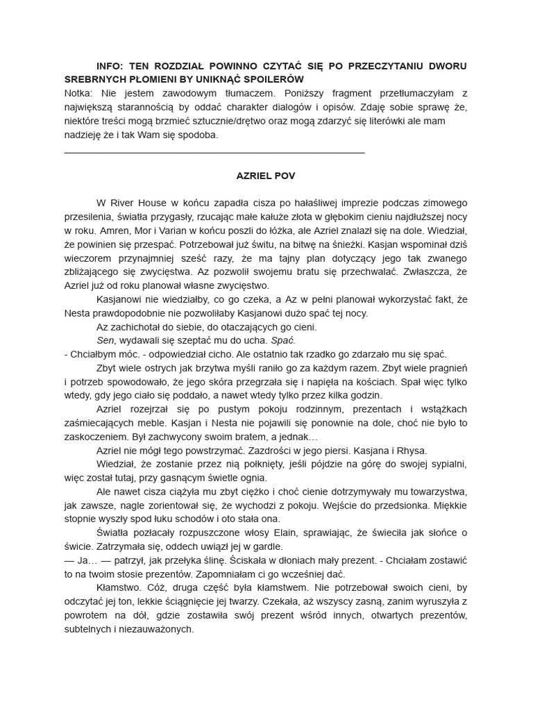 Azriel POV DwÃ R Srebrnych På Omieni | PDF