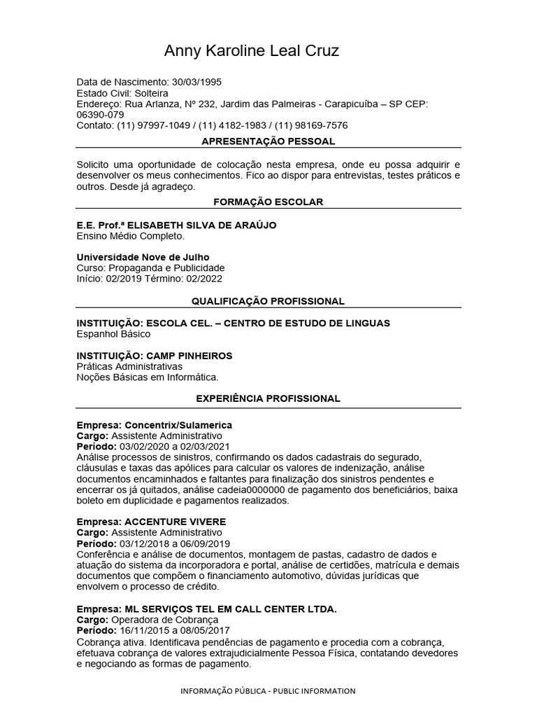 Curriculo Anny 1 | PDF