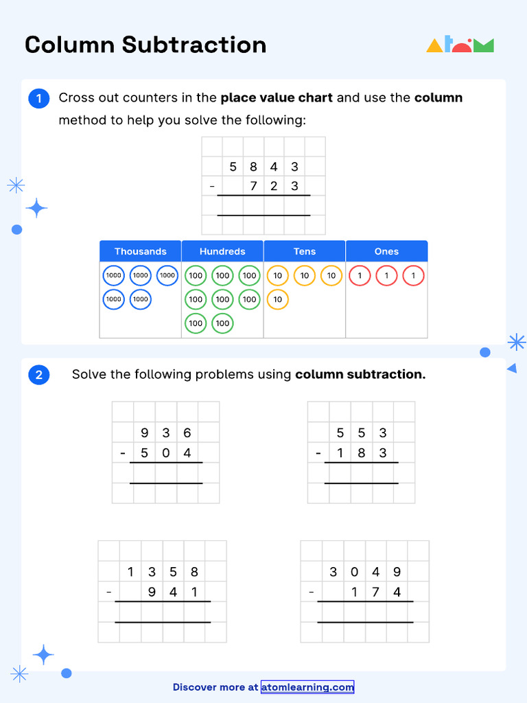 Column Subtraction | PDF | Mathematics | Arithmetic