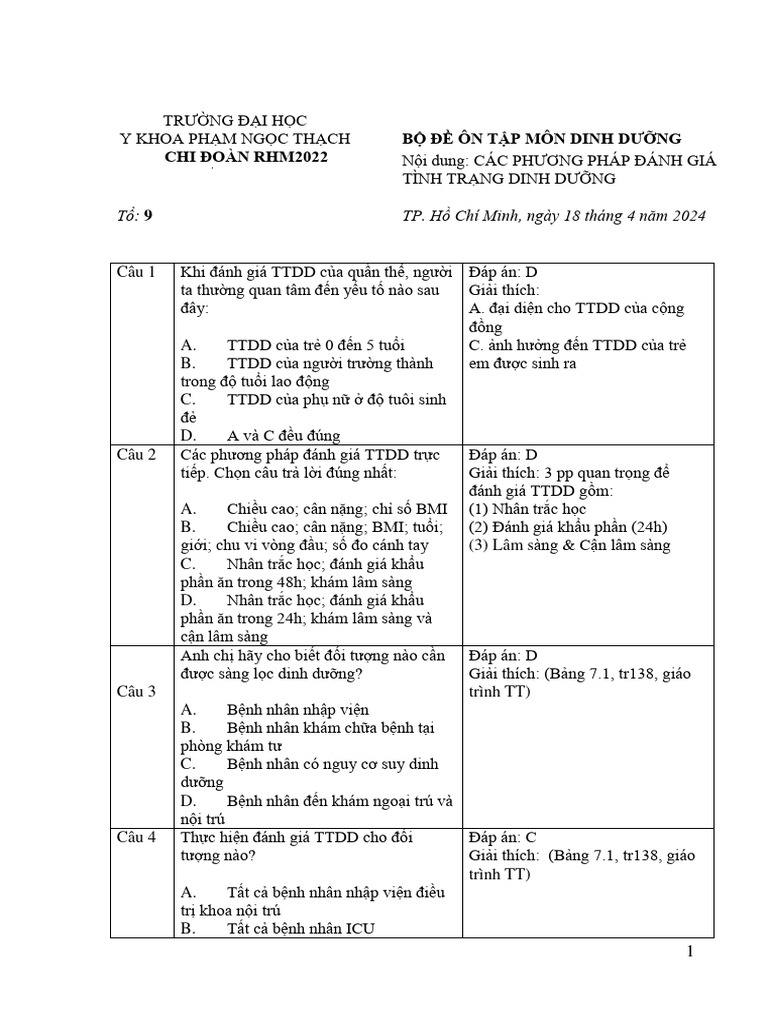 Các Phương Pháp Đánh Giá Tình TR NG Dinh Dư NG 2 | PDF