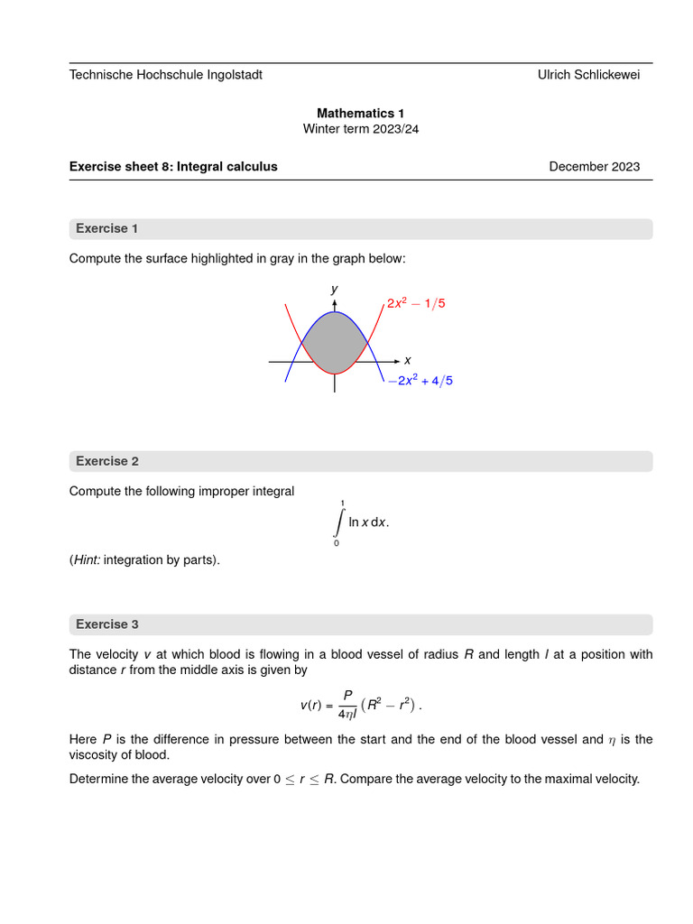 Exercise Sheet 8 Integral Calculus | PDF | Integral | Curve