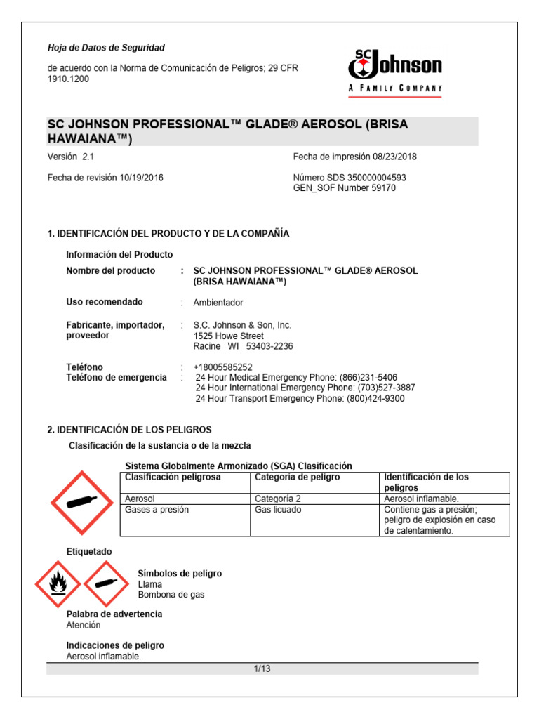 Joh30231 Glade Aerosol | PDF | Incendios | Aerosol