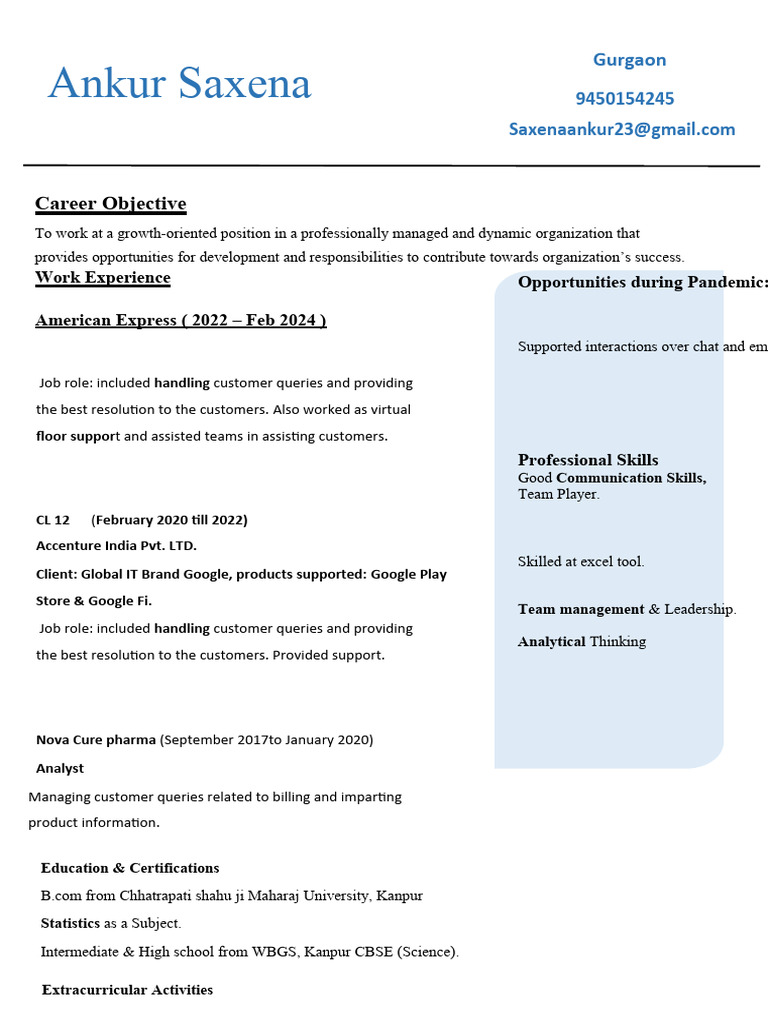 Ankur Resume - CS4 | PDF | Business