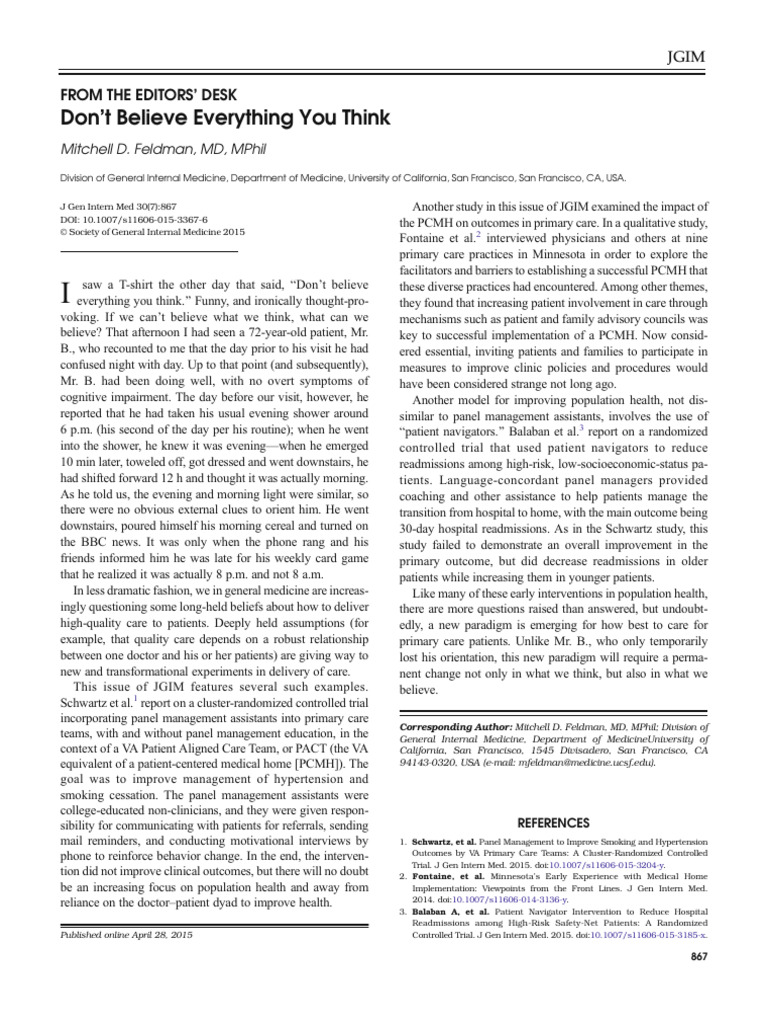 Dont Believe Everything You Think | PDF | Primary Care | Patient