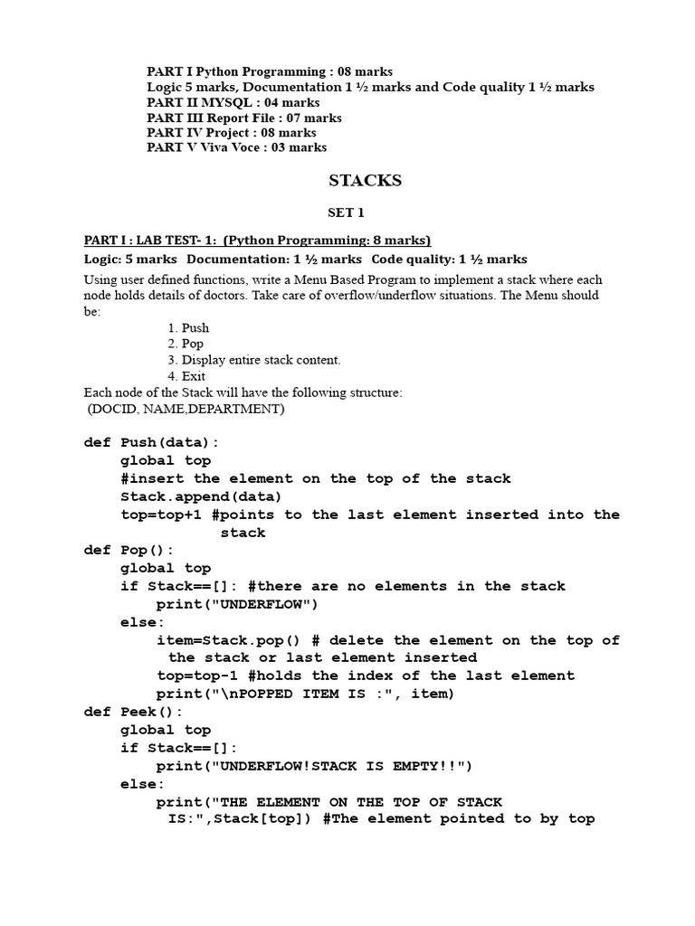 Grade 12 CS Board Practicals STACK | PDF | Algorithms And Data Structures | Data Management