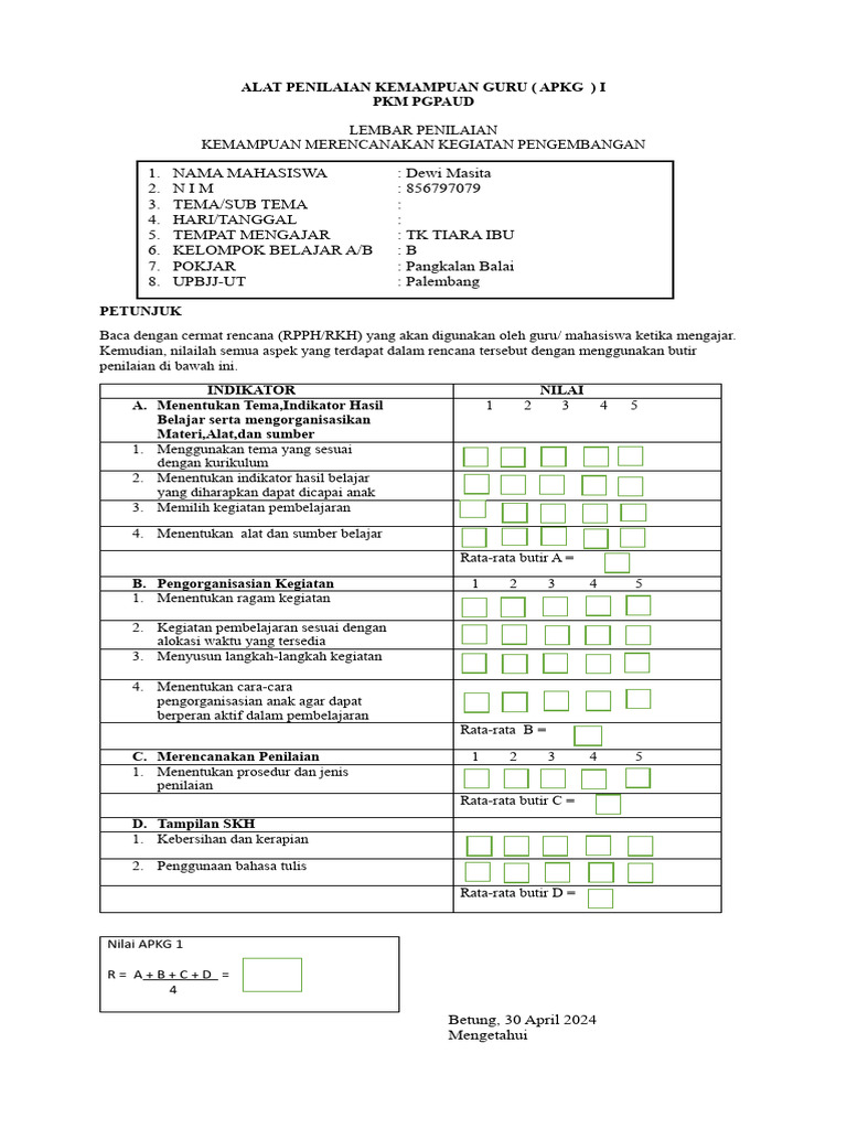 ALAT PENILAIAN KEMAMPUAN GURU APKG 1 Dan 2-2 | PDF