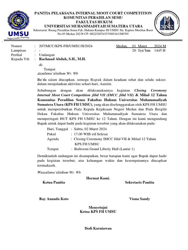 Undangan Closing Ceremony IMCC VII | PDF