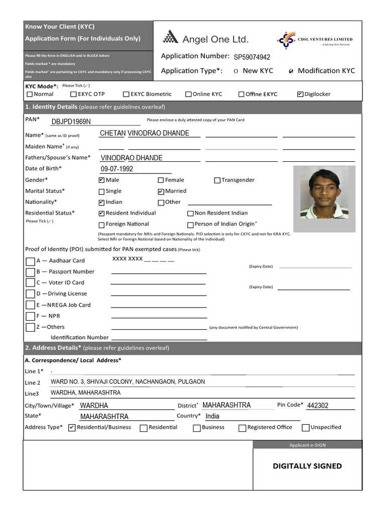 Individual KYC Application Form | PDF | Identity Document | Stocks