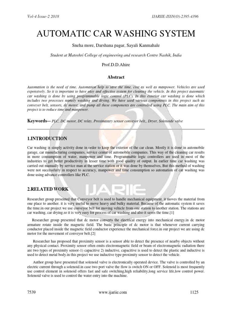 Automatic Car Washing System Ijariie7539 | PDF | Programmable Logic ...