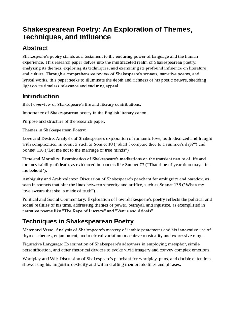 Shakespearean Poetry: An Exploration of Themes, Techniques, and ...