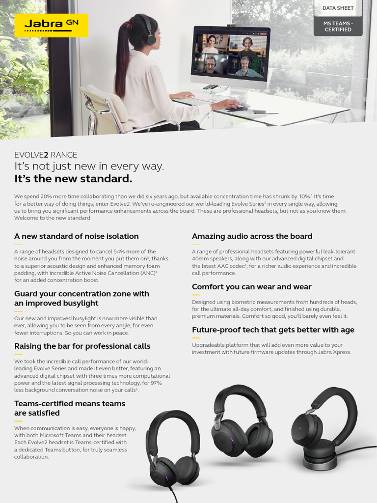 Jabra Evolve2 Series MS Data Sheet A4 WEB 051021 | PDF | Computing ...