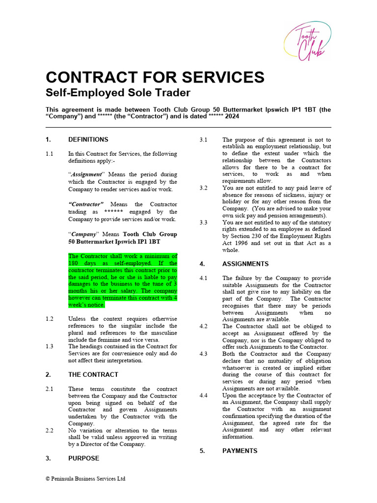 Contract For Services - India Support Centre | PDF | Employment | Legal ...