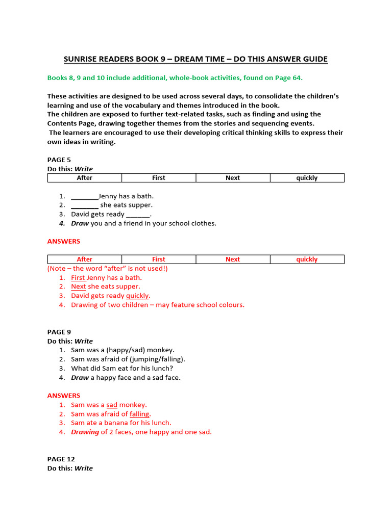 Sunrise Readers Book 9 Answer Guide | PDF | Foreign Language Studies