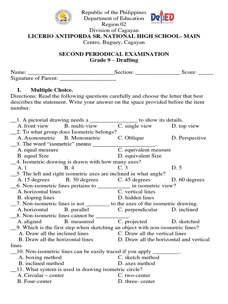 2nd Periodic Test Drafting | PDF | Euclidean Geometry | Geometry