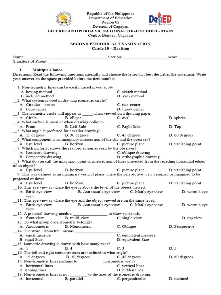 2nd PERIODIC TEST DRAFTING 10 | PDF | Classical Geometry | Geometry