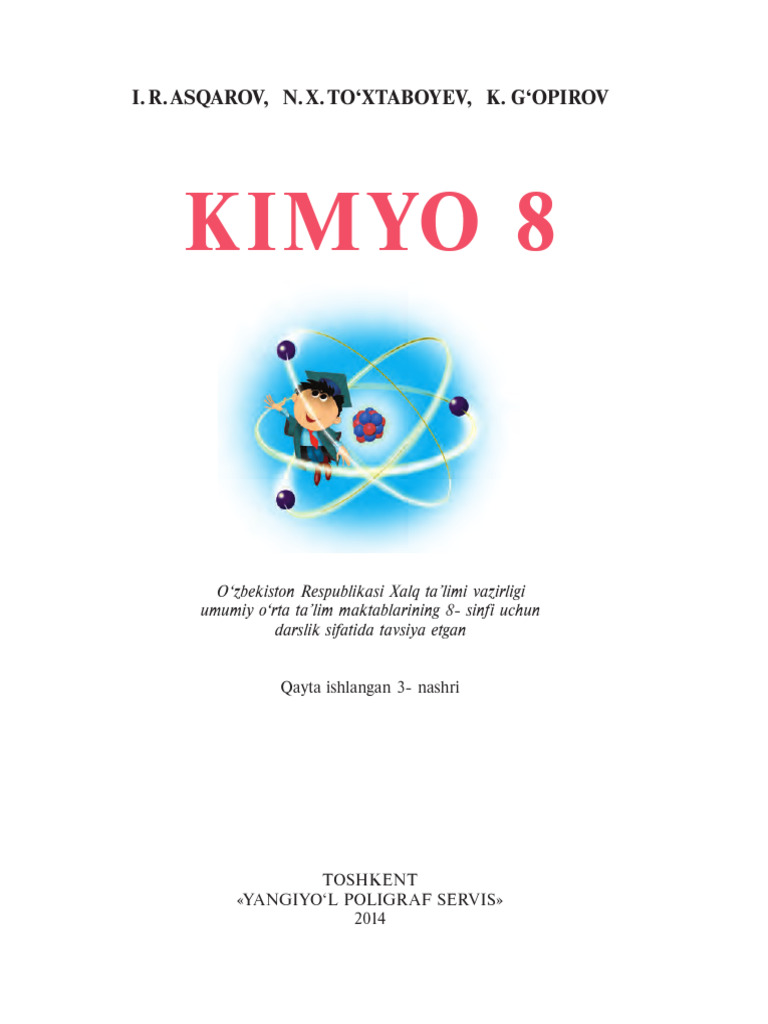 Kimyo. 8-Sinf (2014, I.asqarov, N.to'Xtaboyev) | PDF