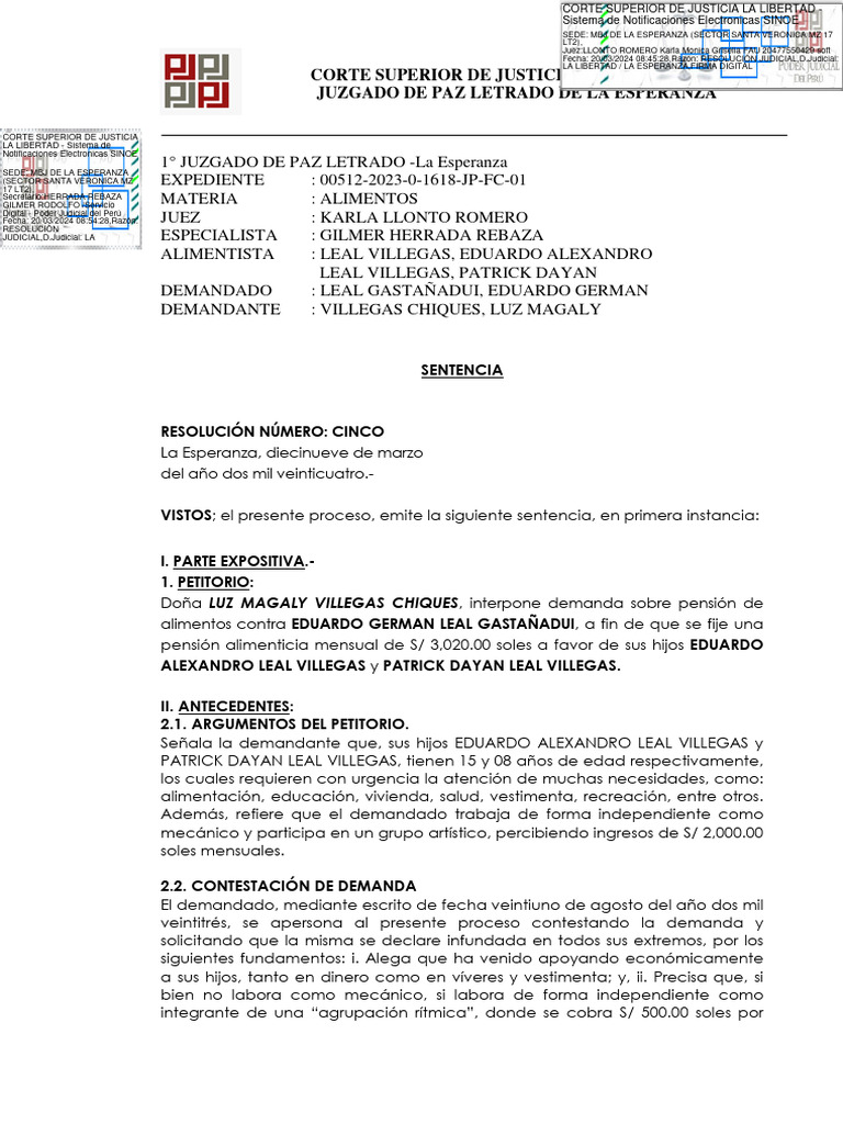 Sentencia (Zambo) | PDF | Debido al proceso | Pensión alimenticia