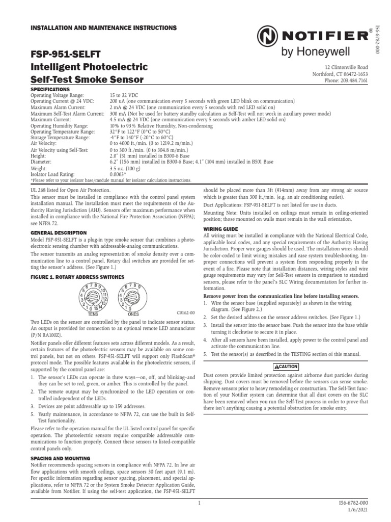 FSP-951-SELFT Intelligent Photoelectric Self-Test Smoke Sensor | PDF ...