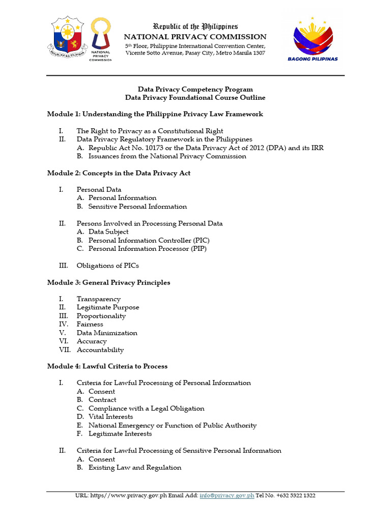 Overview of The Curriculum of The Data Privacy Foundational Course ...