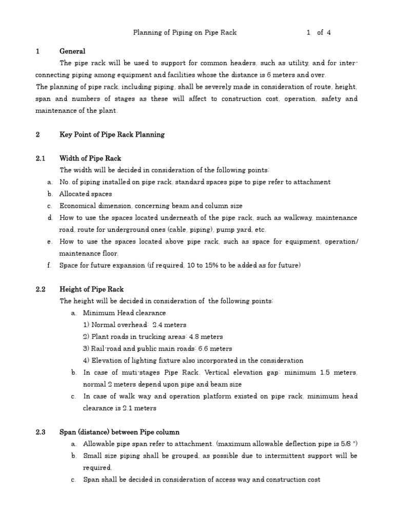Piperack Planning Guide | PDF | Pipe (Fluid Conveyance) | Pump